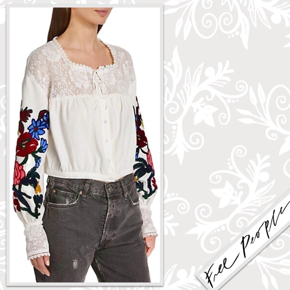 Free People | Tops | Free People Meadows Embroidered Cropblouse ...
